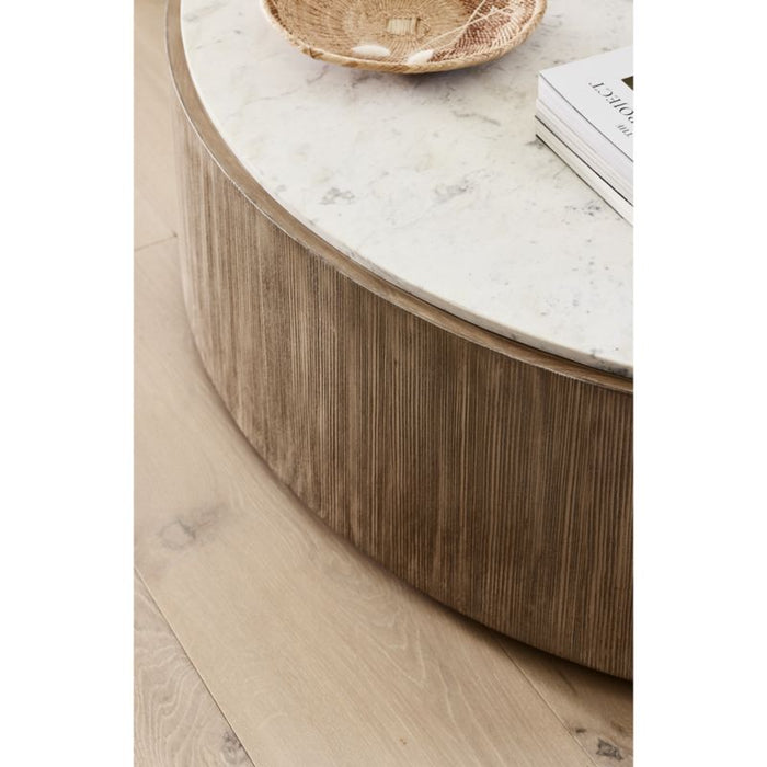Troupe Marble & Natural Pine Wood 36" Round Coffee Table