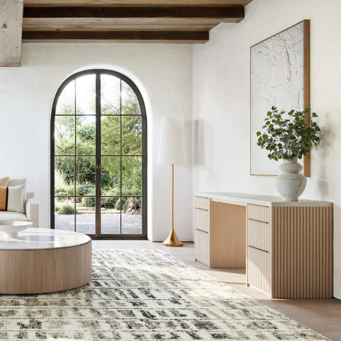 Batten 61.5" Natural Oak Wood Console Desk with White Marble Top