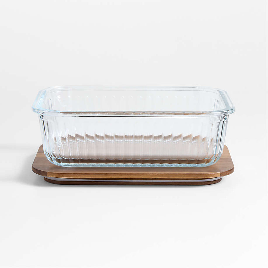 Extra-Large Plisse Glass Rectangular Storage Container with Wood Lid by ...